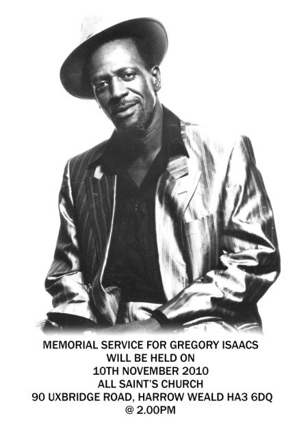 Memorial Service for Gregory Isaacs on 10th November UK