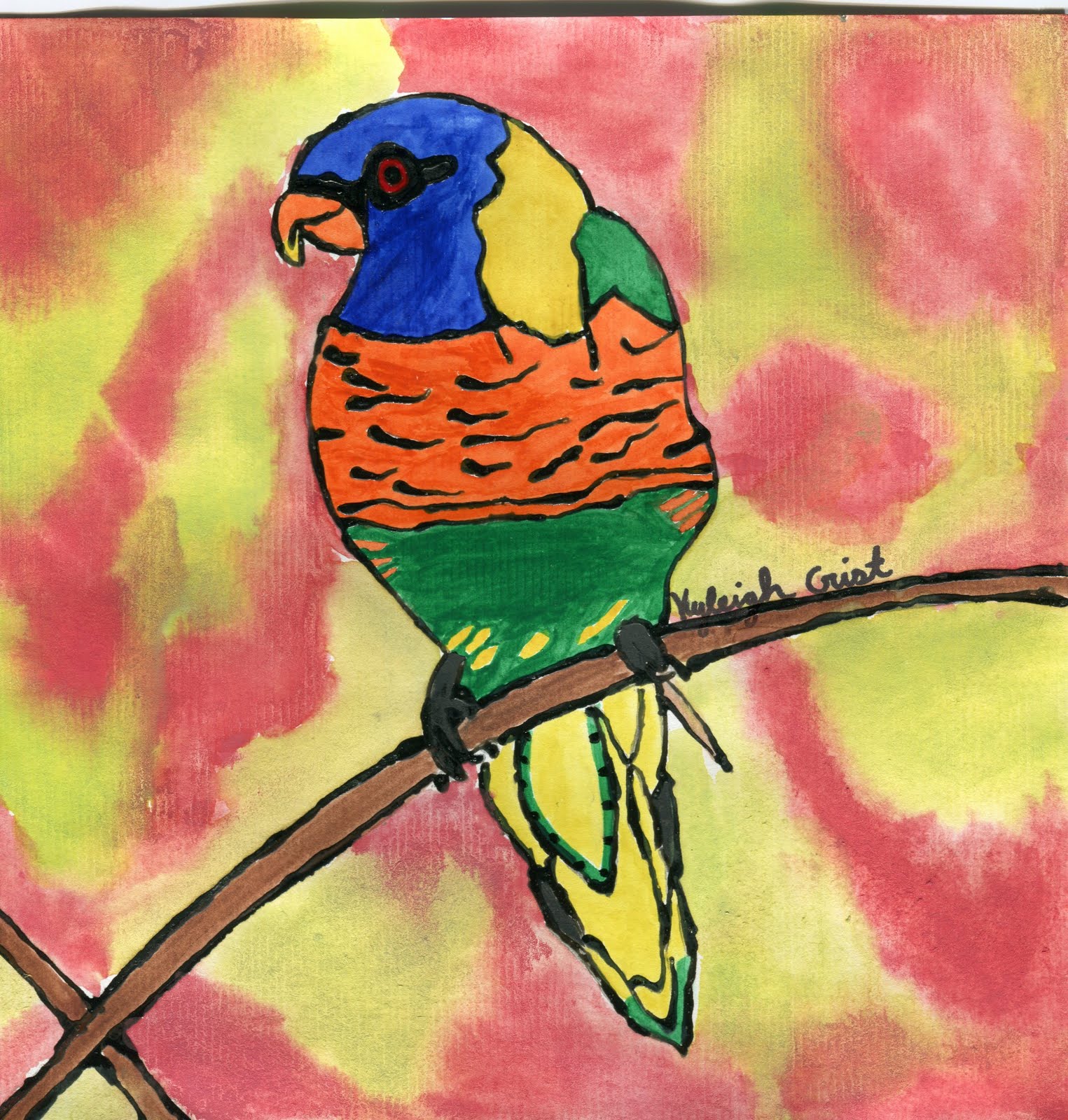 P. C. K. Art Room : Black Glue Watercolor Painting-Seventh Grade