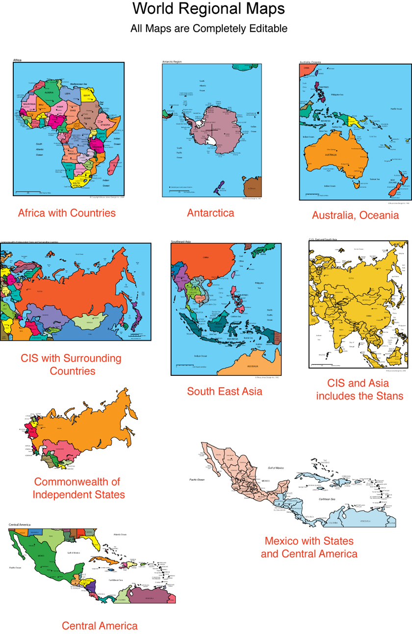Maps For Design • Editable Clip Art PowerPoint Maps: World Regional Maps