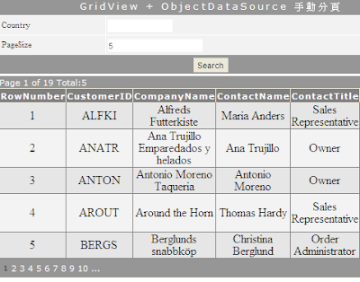 賀瑞斯機器兵: ObjectDataSource配合Gridview來達成手動分頁完整範例