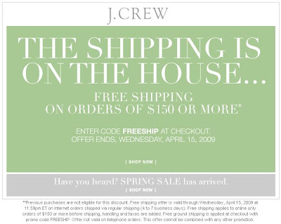 J.Crew Aficionada: J.Crew Email: Free Shipping