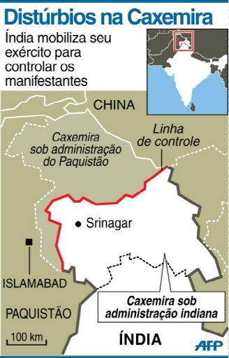.: Índia envia exercíto para região da Caxemira