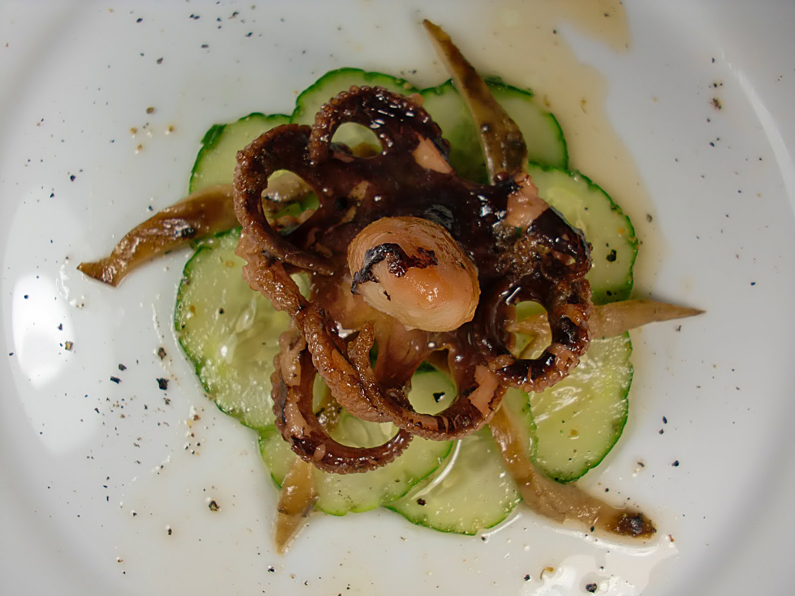 ChezWhat?: grilled swordfish, poached baby octopus and fresh cured ...