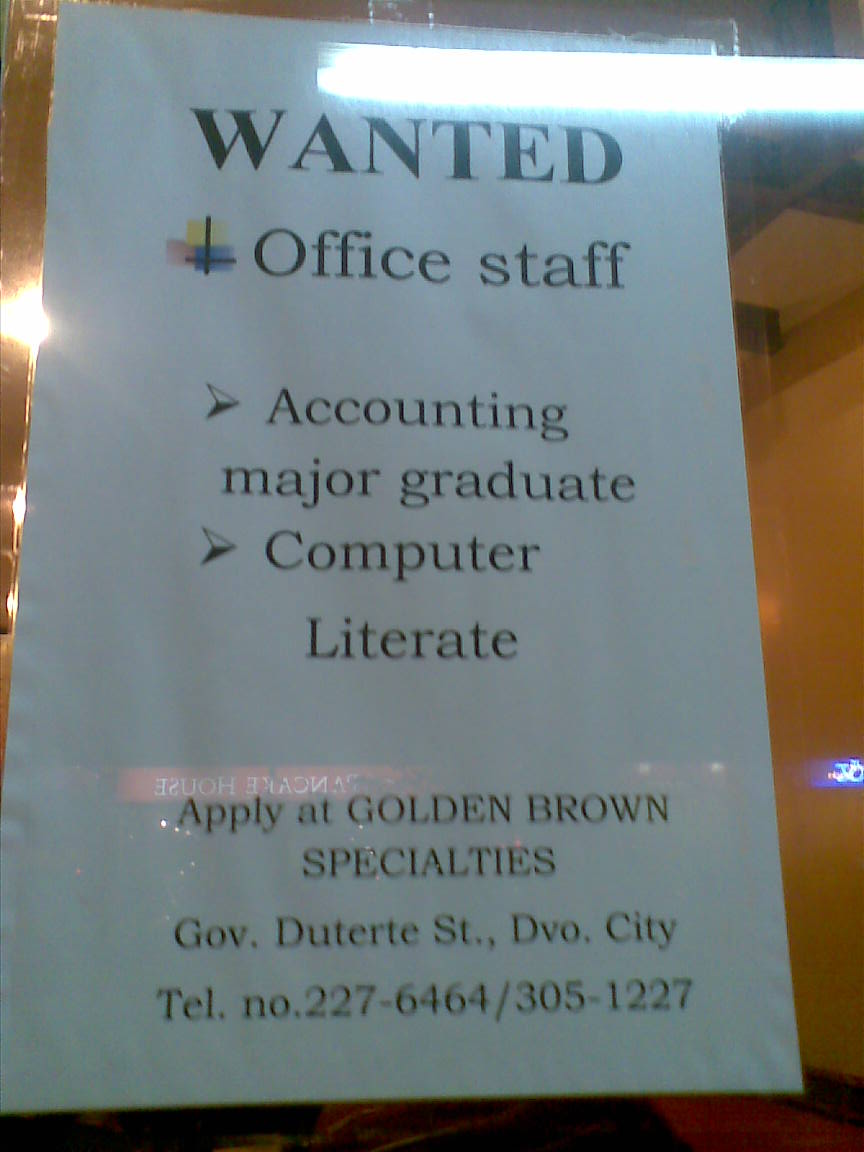 Davao Jobs Hiring 2010: Wanted Office Staff