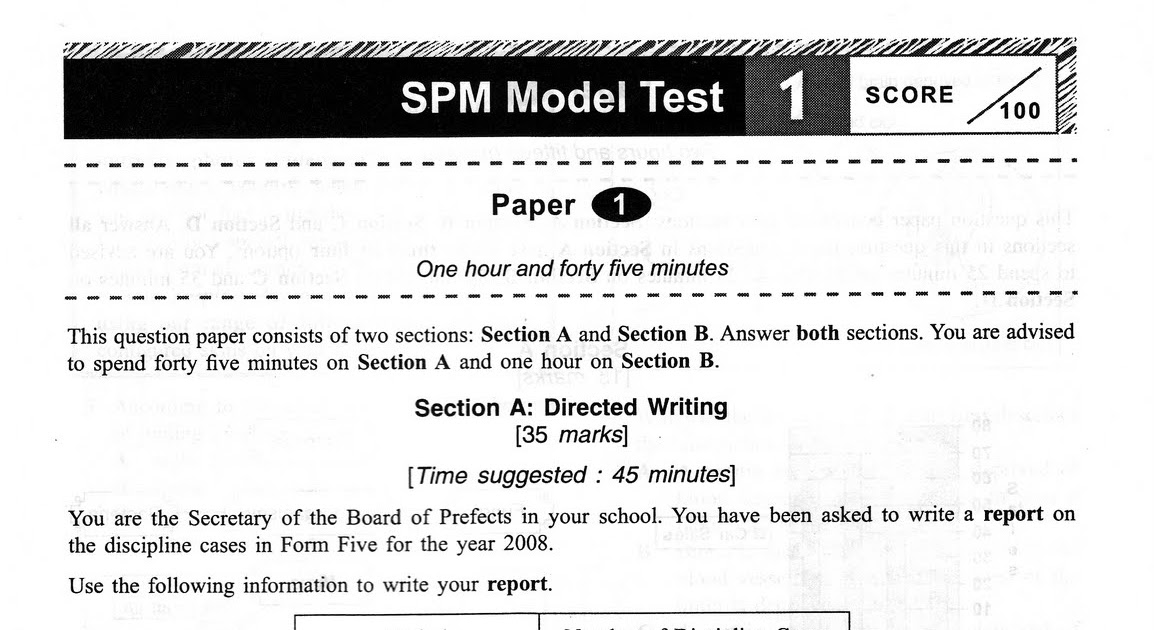 ENGLISH FOR SPM: SPM MODEL TEST 1 PAPER 1
