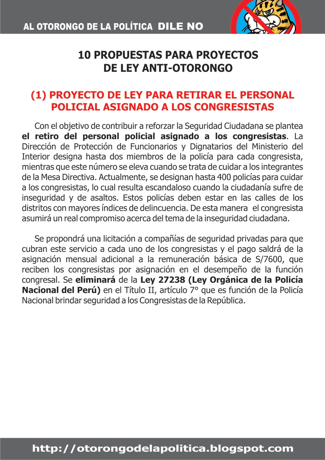 Al Otorongo De La Política Dile No 10 Propuestas Para Proyectos De Ley