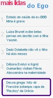 WE LOVE FRAN: A Deusa Grega Francine entre as mais lidas e comentadas ...