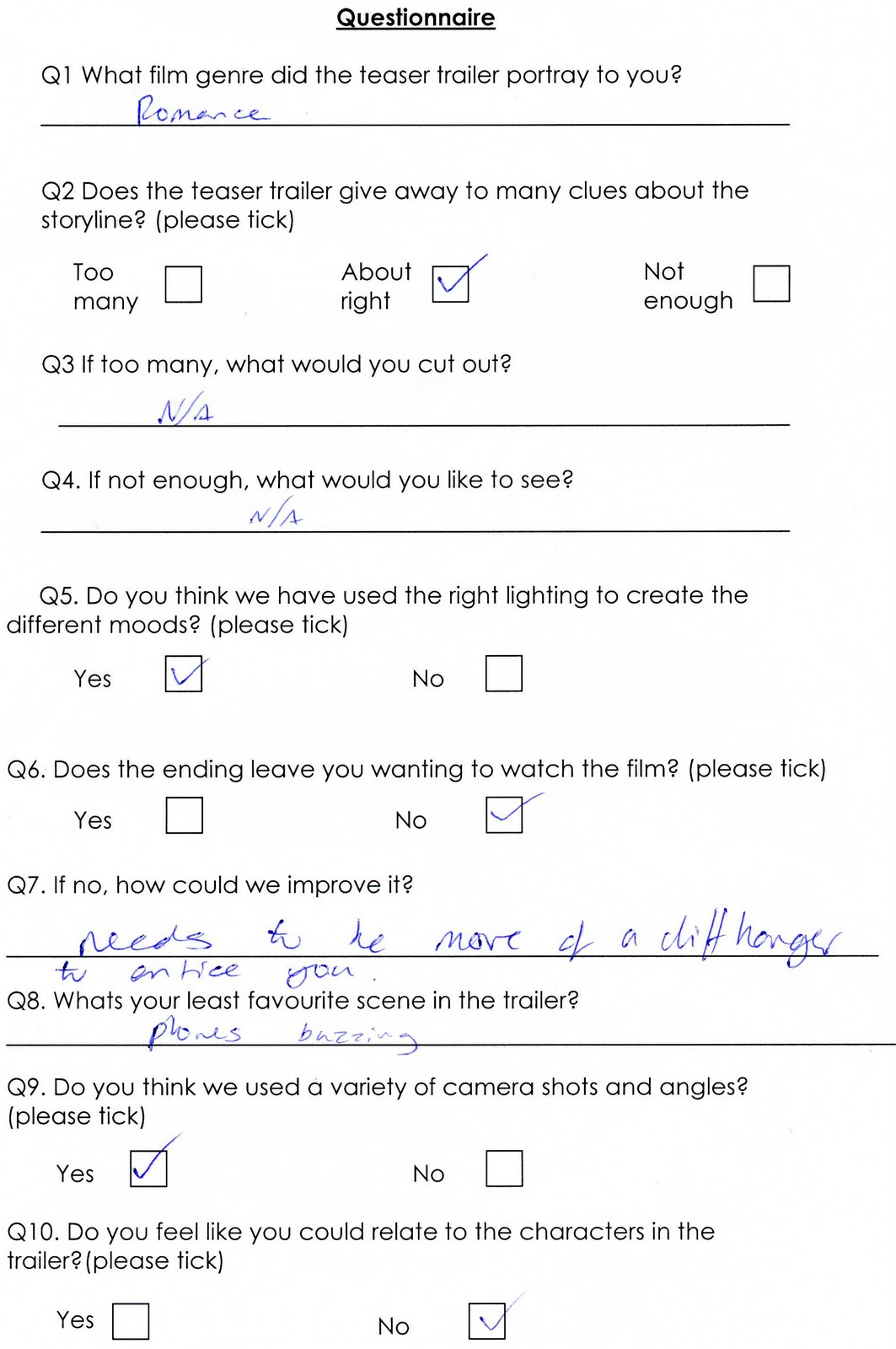 A2 blog: Questionnaire - Filled Out