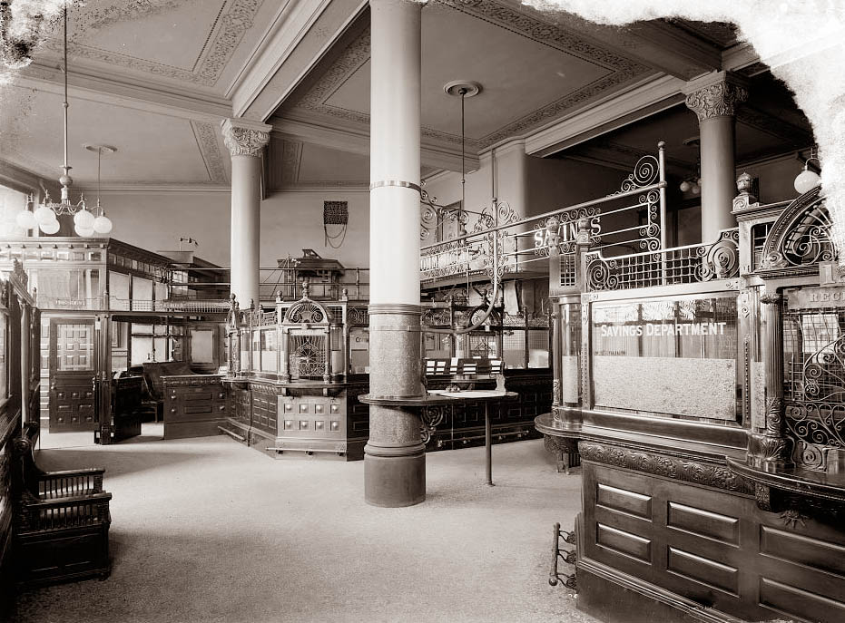 Bank interior, c. 1900s | Bank interiors, Old bank, Old bank interior