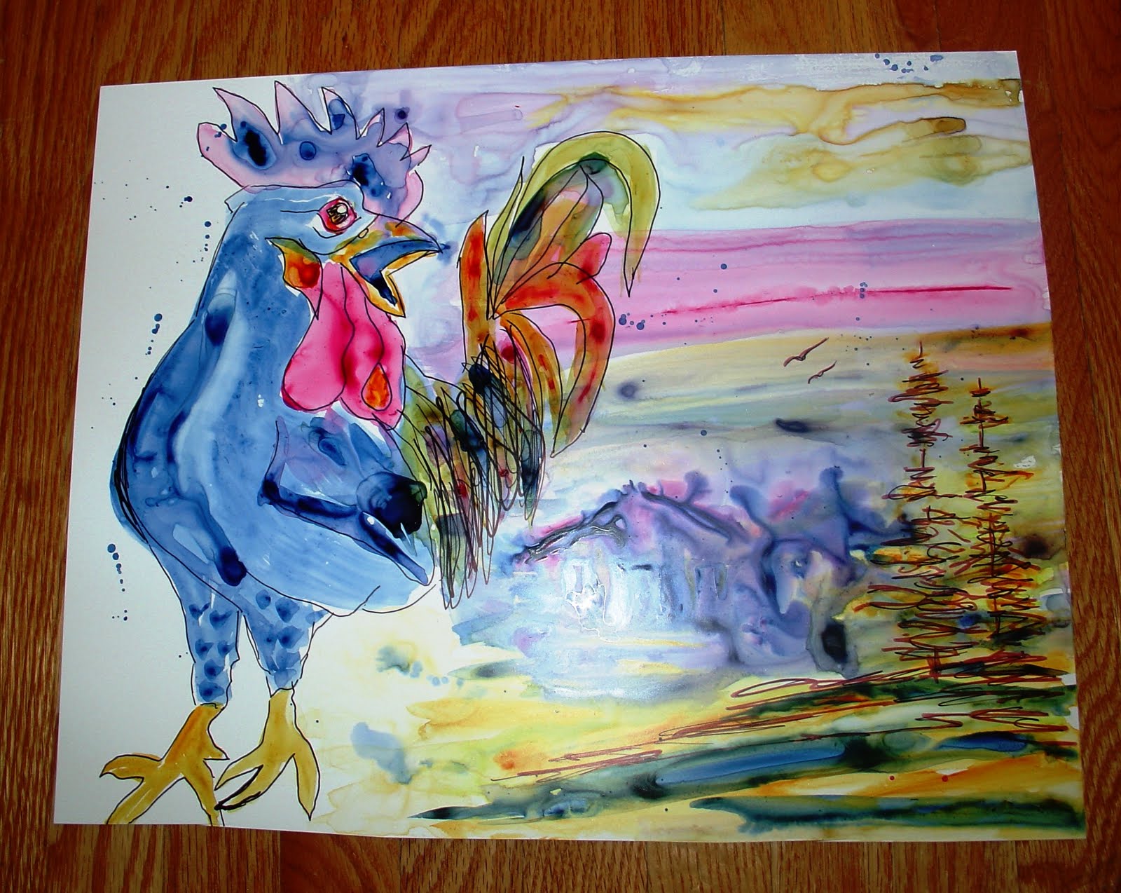 Rhea Sunshine Art Studio: "Chicken Scribble" Pen and Ink on w/c paper