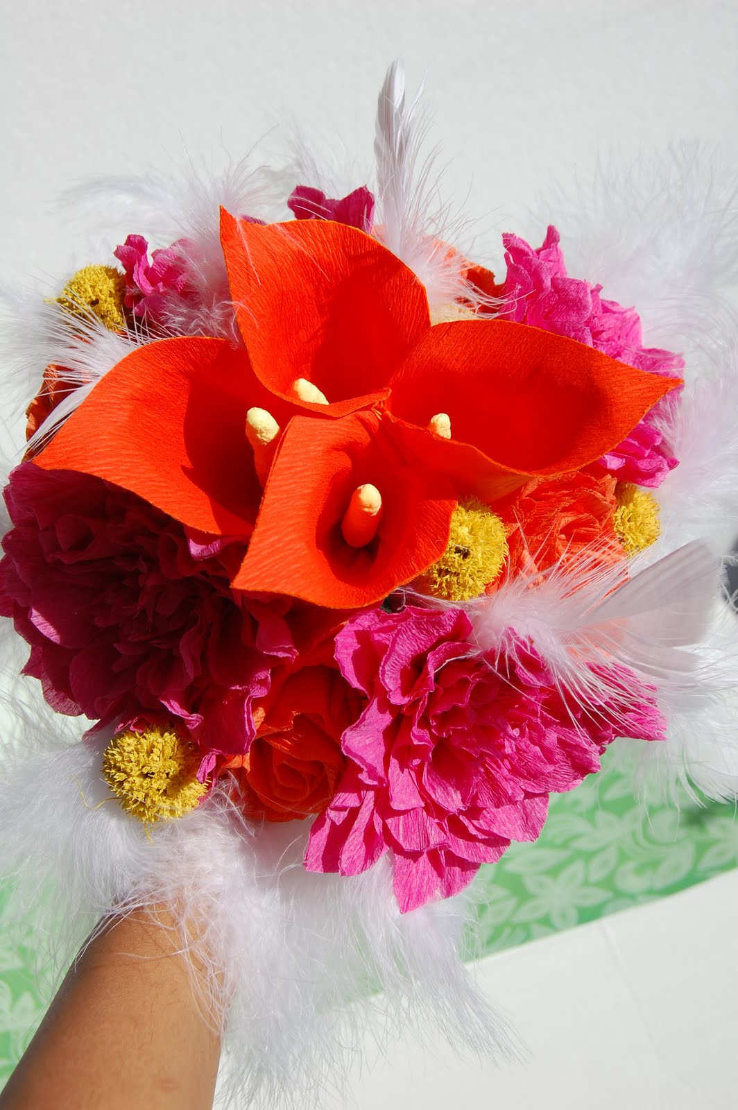 feather wedding bouquet and bridesmaids bouquets | Handmade PaPer ...