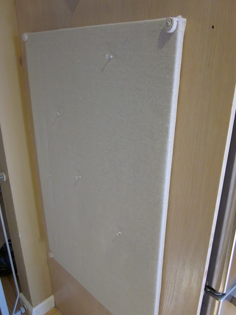 Recovering Old Bulletin Boards With Drop Cloth Fabric