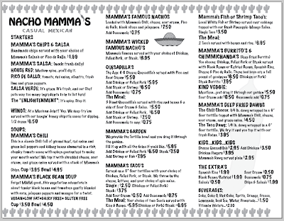 pb update: Nacho Mamma's menu