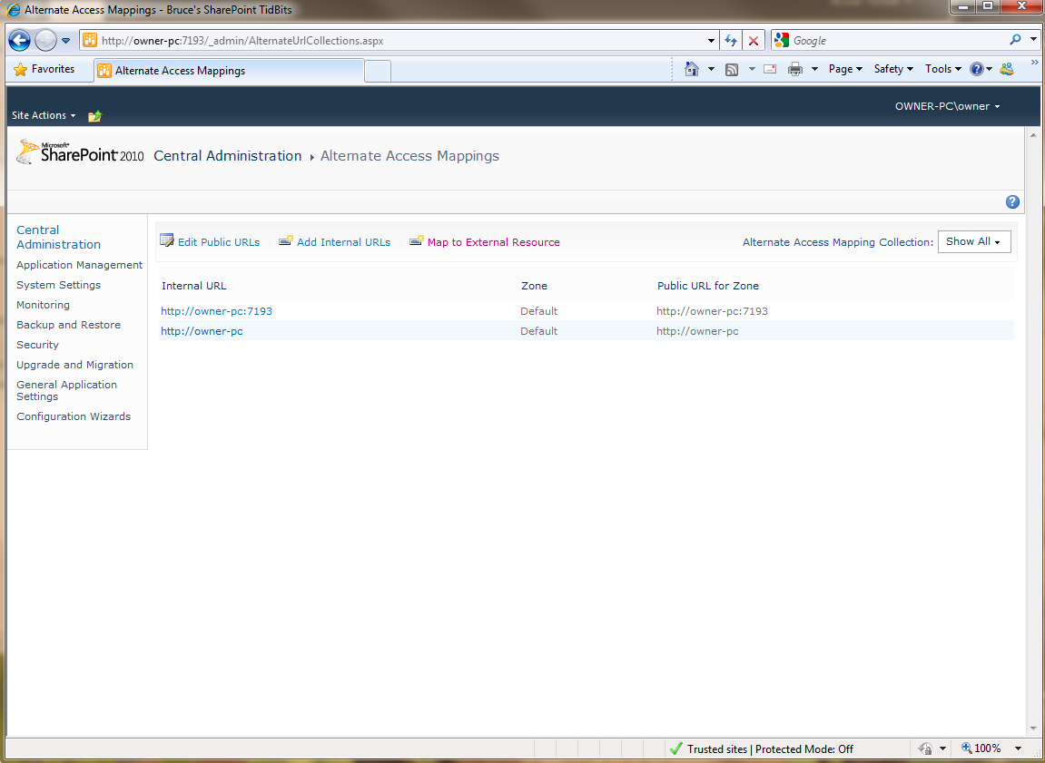 SharePoint TidBits: Configuring "Alternate Access Mappings" at SharePoint 2010