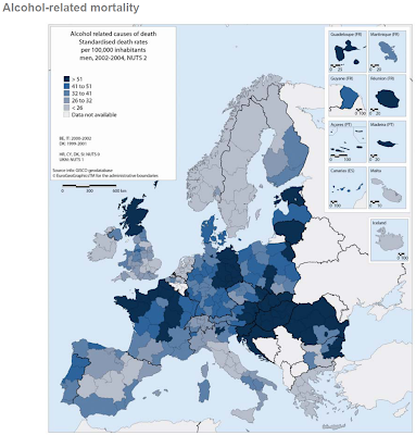 Political Calculations: Mapping Alcohol-related Death Rates: US vs Europe