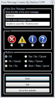 "Hacker Hubz!!!": Fake error message generator : Hide keylogger and trojan