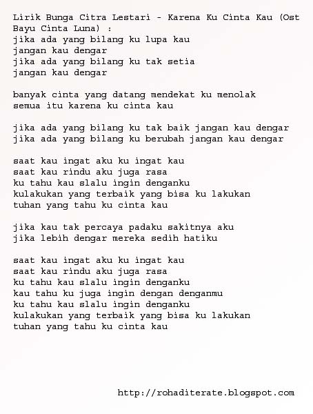 Lirik Lagu Bunga Citra Lestari ( BCL ) - Karena Kucinta Kau