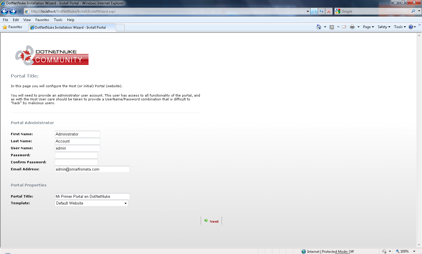 Omar Frometa: Instalando & Configurando DotNetNuke, Paso a Paso