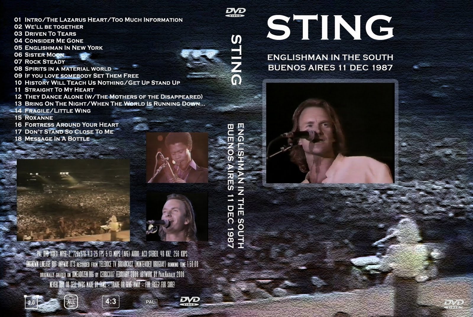 DVD cover bootleg: Sting - Buenos Aires, 1987