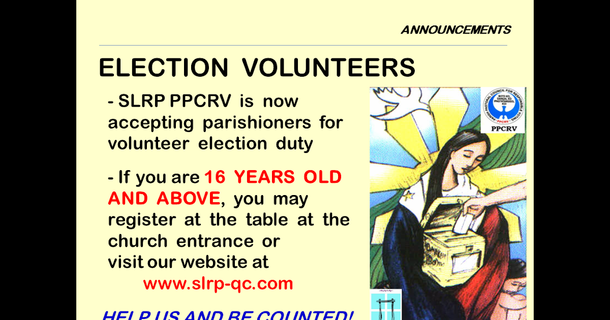 San Lorenzo Ruiz Parish: PPCRV Call For Volunteers