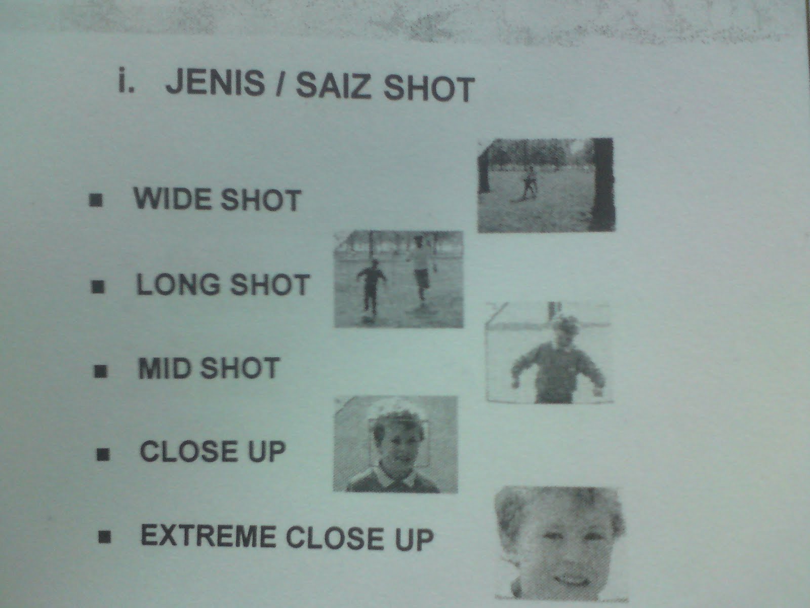 jadual dan skrip: JENIS / SAIZ SHOT