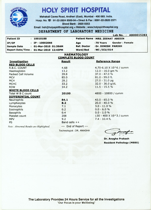Sepsis: Medical Test Reports - Septicemia
