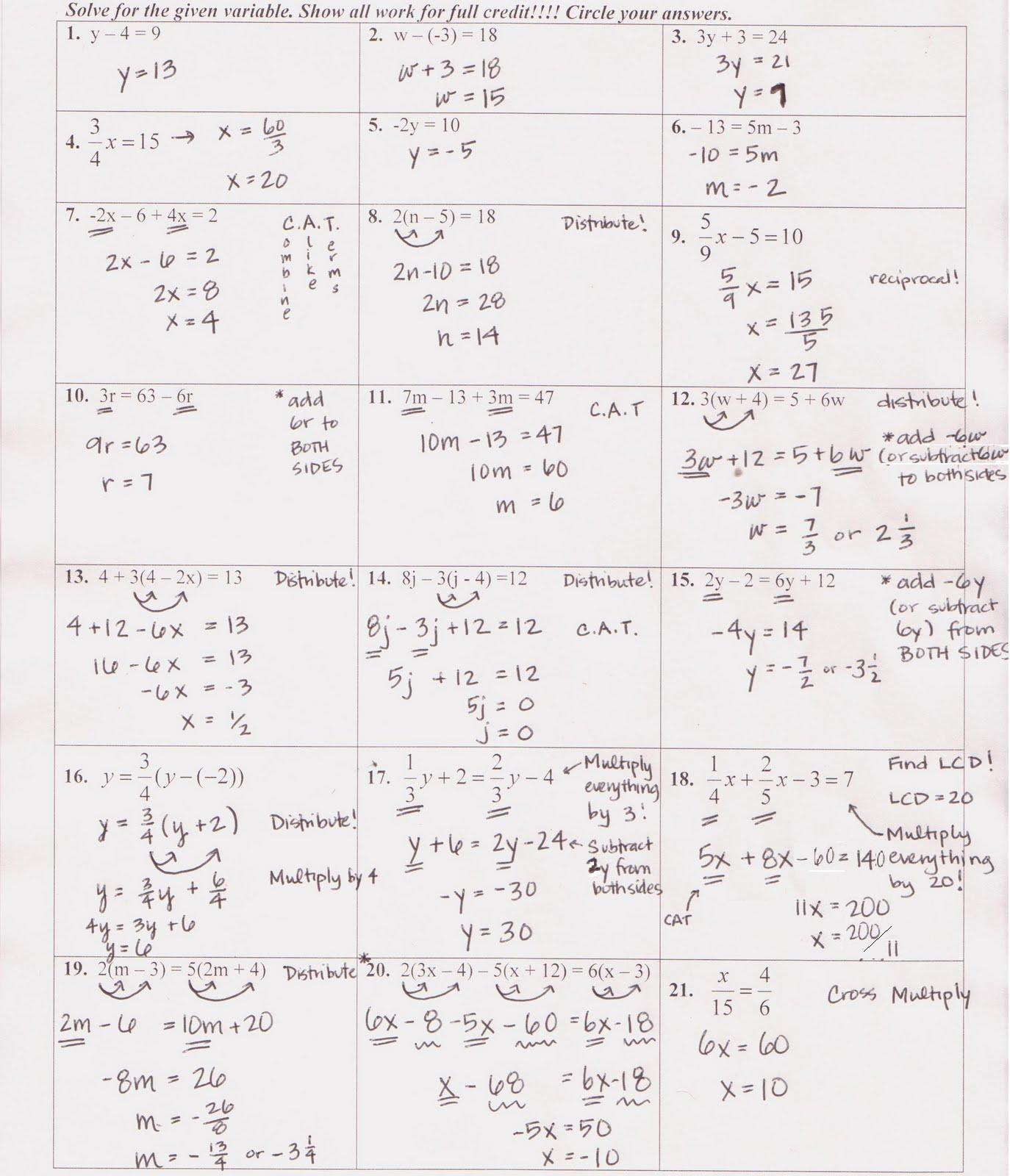 Algebra 1: Ch 3 Practice Test Key