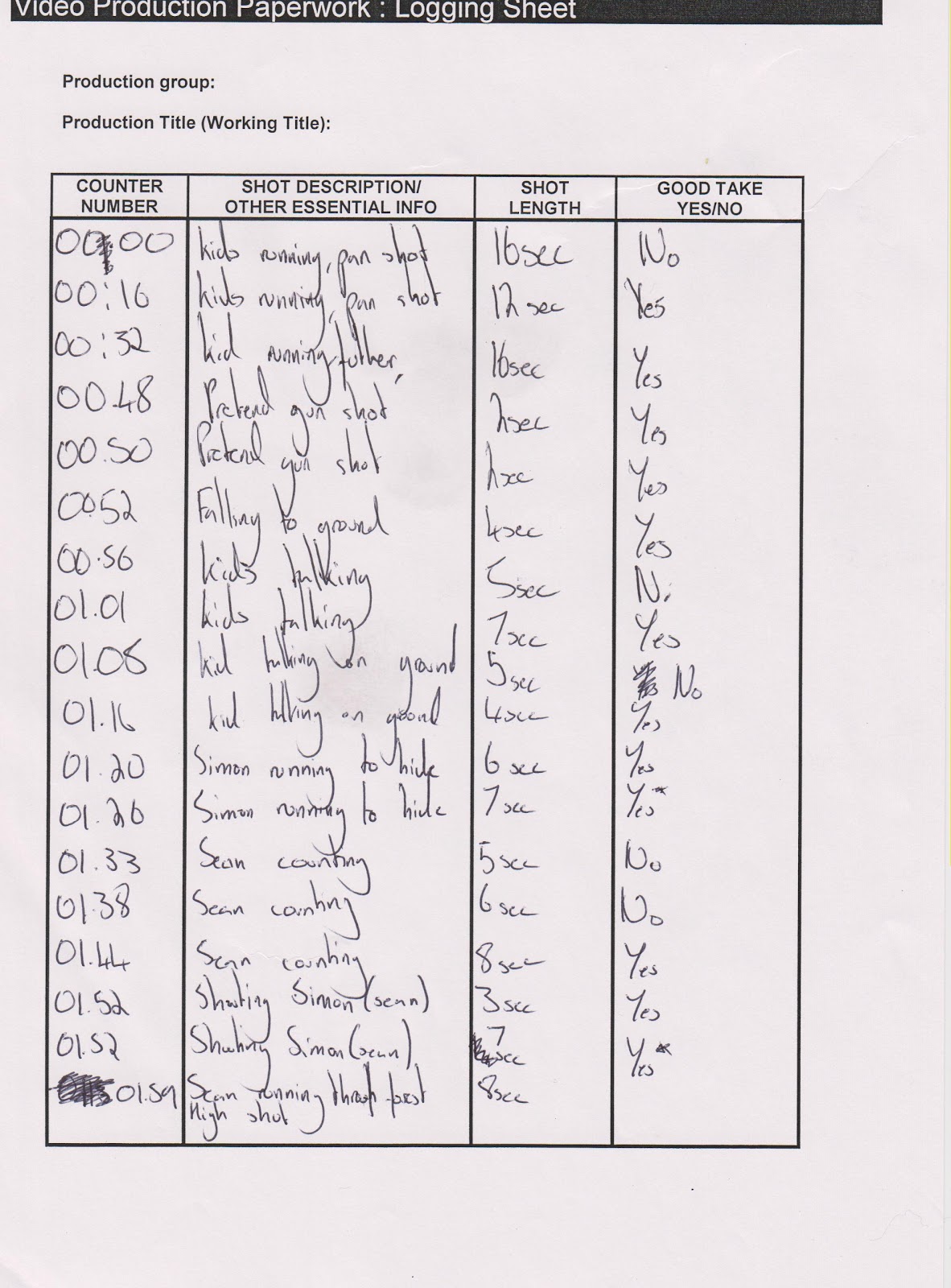 AS Media: Section 10 : Film/Tape Logging Sheet