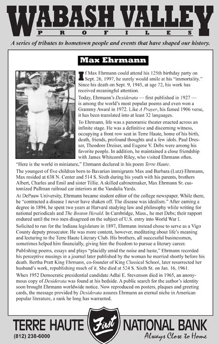 Wabash Valley Visions & Voices: A tribute to Max Ehrmann