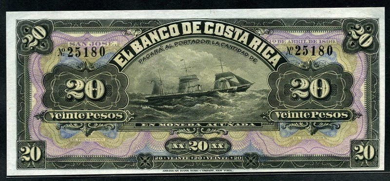 Costa Rica 20 Pesos banknote, El Banco de Costa Rica|World Banknotes ...