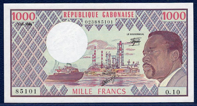 Gabon banknotes 1000 Francs banknote of 1984 President Omar Bongo|World ...