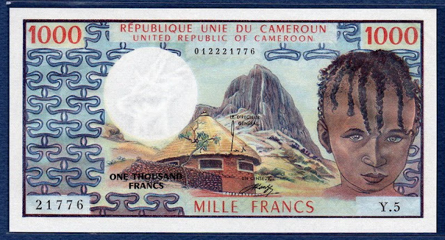 Cameroon banknotes 1000 Francs banknote of 1974 Bank of the Central ...