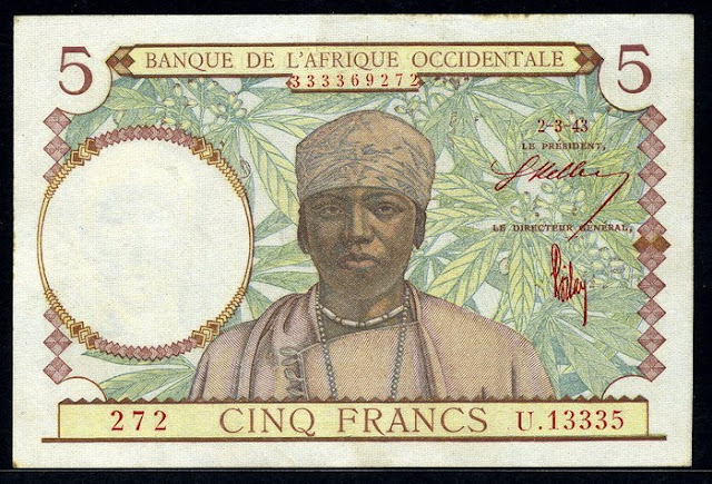 French West Africa 5 Francs banknote of 1943|World Banknotes & Coins ...