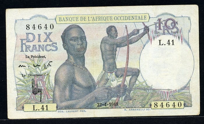 French West Africa banknotes 10 Francs banknote of 1948|World Banknotes ...