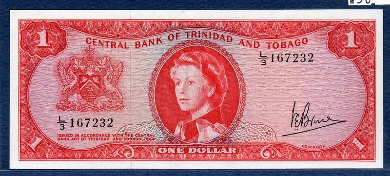 Trinidad and Tobago 1 Trinidadian Dollar banknote of 1964 Queen ...