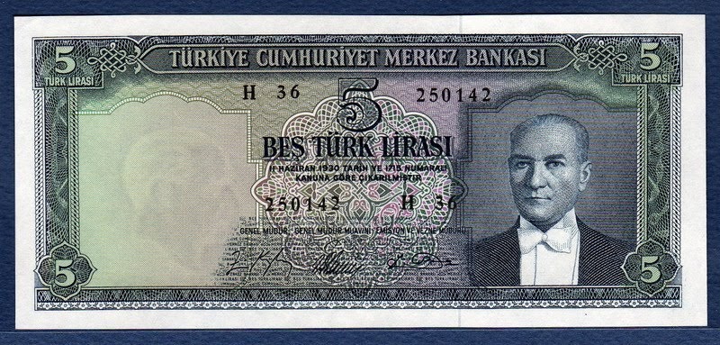 Turkey currency 5 Turkish Lira banknote of 1930.|World Banknotes ...