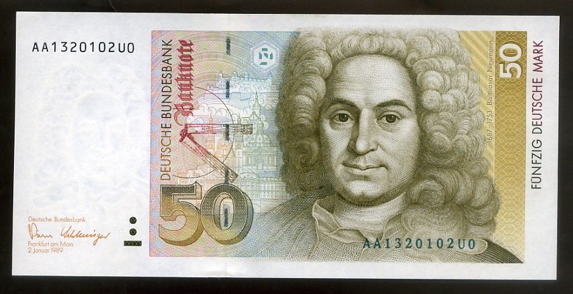 German banknotes 50 Deutsche Mark banknote, Neumann.:Coins and Banknotes