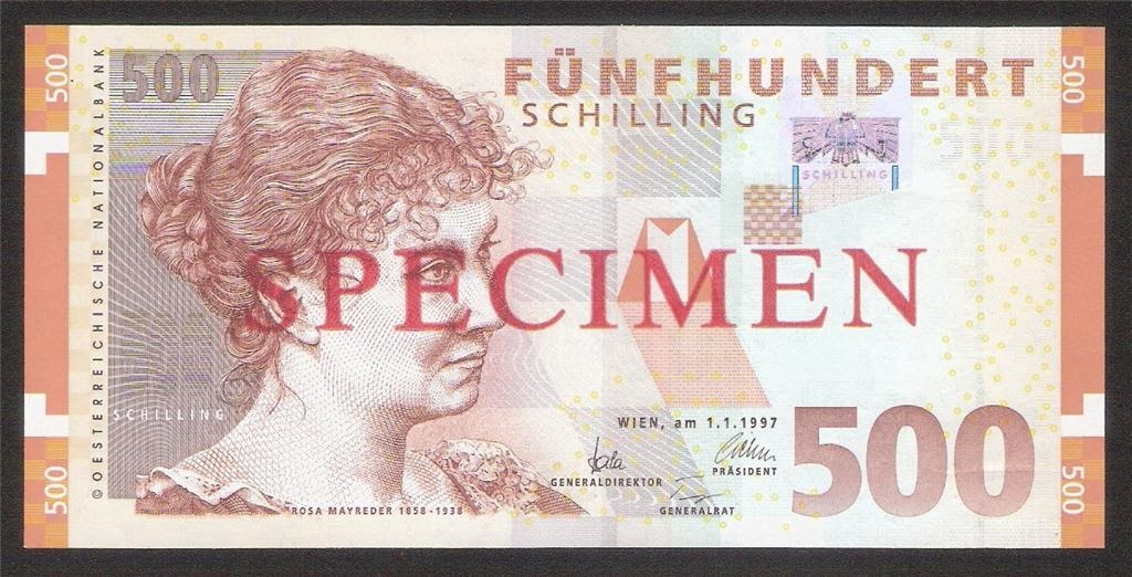 Austria bank notes 500 Austrian Schilling banknote of 1997 Rosa ...
