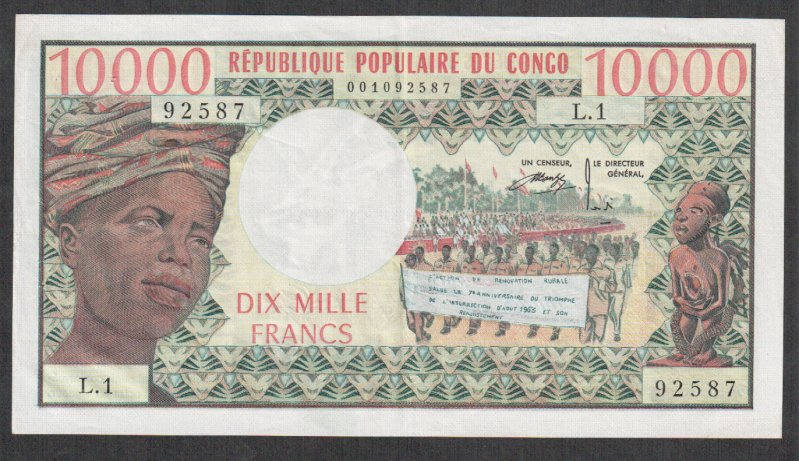 Congo banknotes 10000 Francs banknote of 1974|World Banknotes & Coins ...