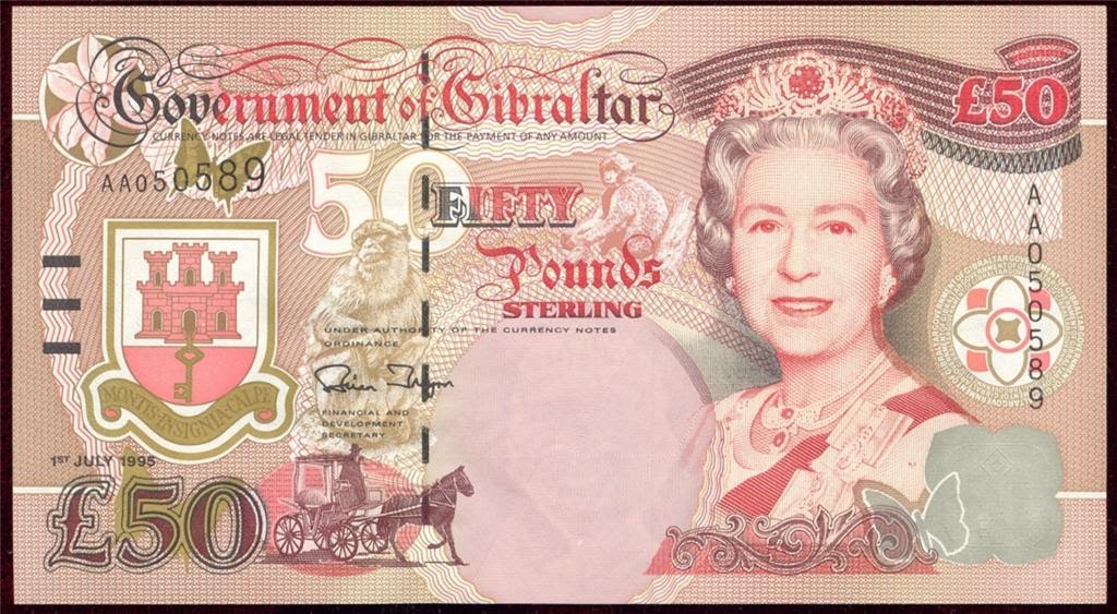 Gibraltar banknotes 50 Pound Banknote 1995 Sir Winston Churchill ...