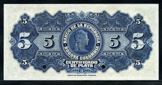 Colombian banknotes 5 Pesos Plata banknote 1941 General Antonio Nariño ...