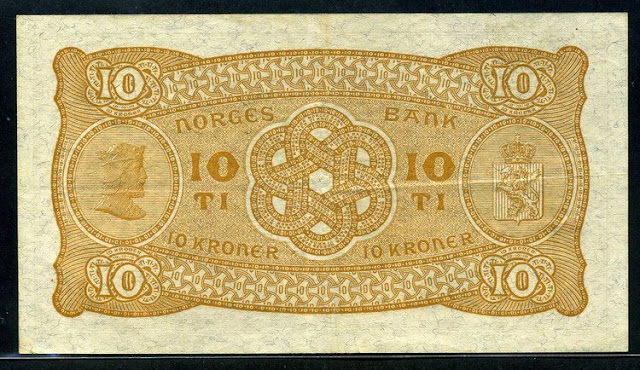 Norwegian banknotes 10 Kroner note of 1939 Admiral Tordenskjold ...