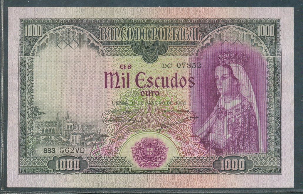 Portuguese banknotes 1000 Escudos note of 1956 Philippa of Lancaster ...