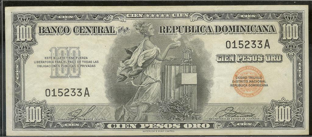 Paper Money Dominican Republic 100 Peso Oro Banknote 1947 Issue paper-money-dominican-republic-100-peso-oro-banknote-1947-issue