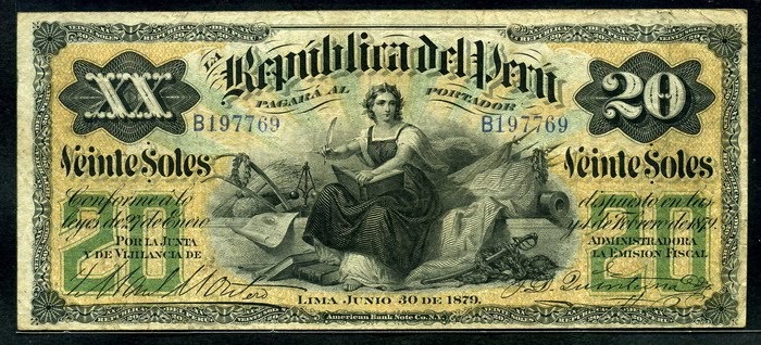 Peru 20 Soles banknote of 1879|World Banknotes & Coins Pictures | Old ...