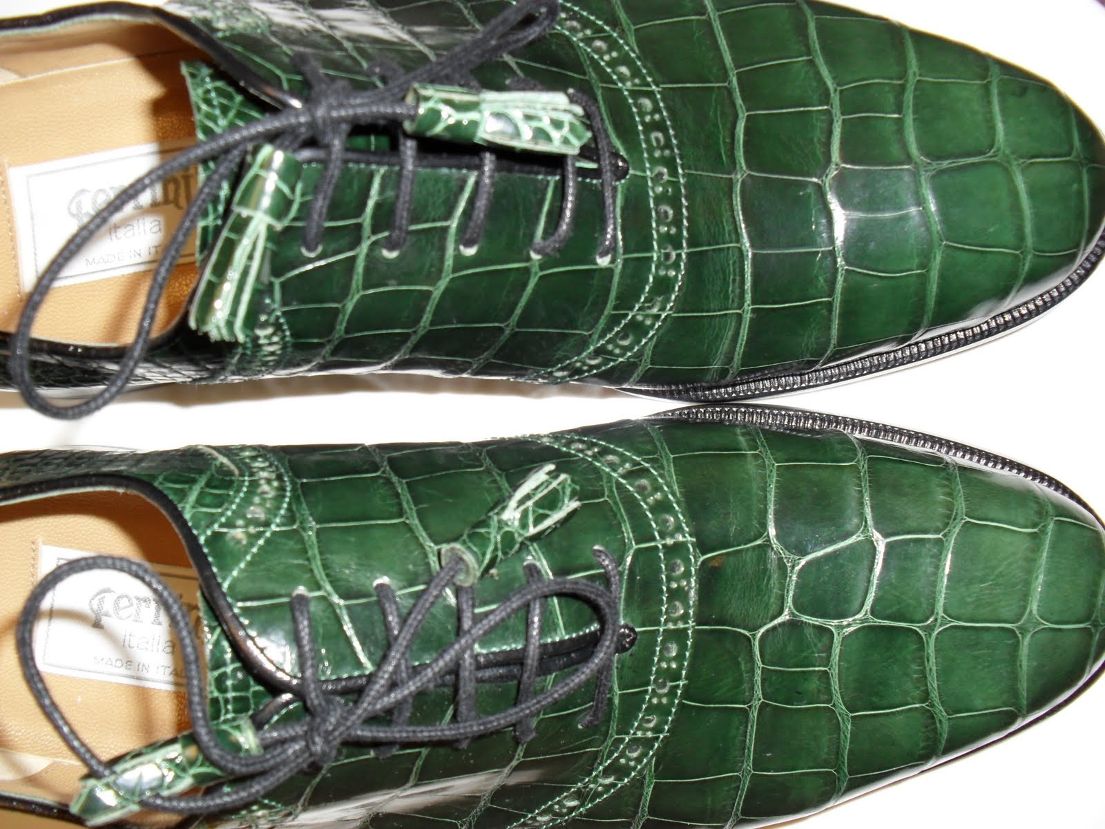 men fashion of new york: Olive Green Genuine Alligator Shoes.