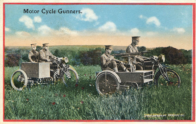 MOTORCYCLE 74: Military motorcycle sidecars with machine guns