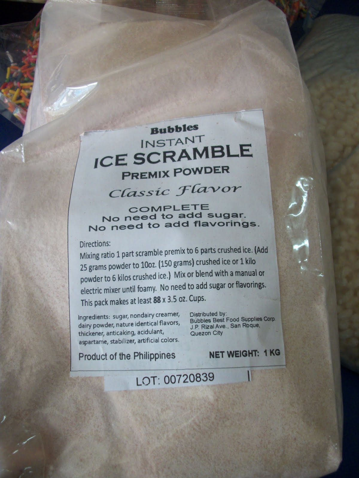 Cool Crumblers ice scramble: main ingredients from supplier