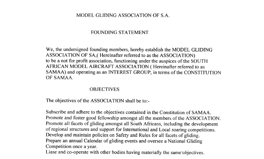 MGA Founding Statement - Model Gliding South Africa