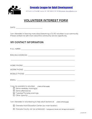 Grenada League for Adult Development (GLAD): Printable "Volunteer ...